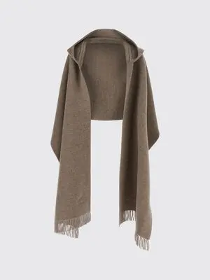 Brunello Cucinelli Long Hooded Wool And Cashmere Cape With Fringes Brown