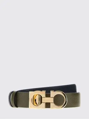 FERRAGAMO Gancini Buckle Hammered Leather Belt - Olive