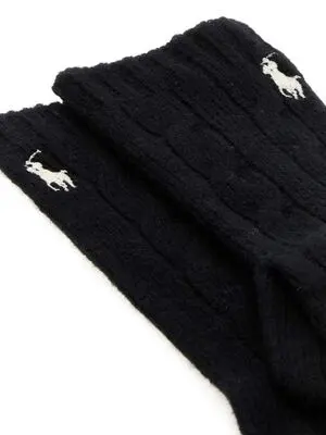 Polo Ralph Lauren Wool And Cashmere-blend Gloves With Embroidered Logo - Black