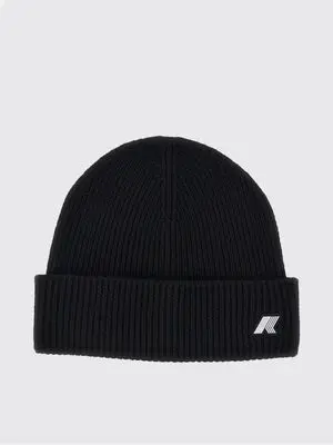 K-WAY Brice Ribbed Wool Beanie Hat With Turn-up Cuff And Rubber Logo - Black