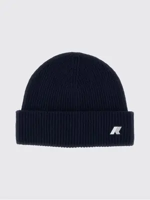 K-WAY Brice Ribbed Wool Beanie Hat With Turn-up Cuff And Rubber Logo - Blue
