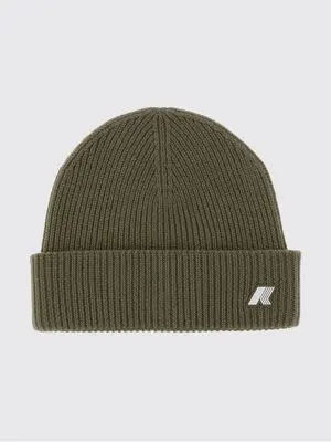 K-WAY Brice Ribbed Wool Beanie Hat With Turn-up Cuff And Rubber Logo - Green