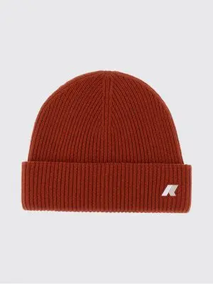 K-WAY Brice Ribbed Wool Beanie Hat With Turn-up Cuff And Rubber Logo - Red