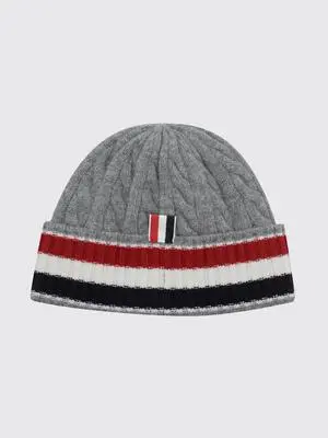 Thom Browne Striped Virgin Wool Beanie With Cuff And Logo Flag - Grey