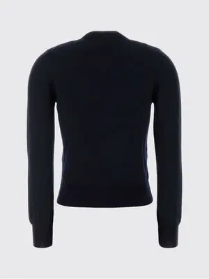 A.p.c. Crewneck Cardigan In Virgin Wool And Cotton Blend With Contrast Logo - Navy