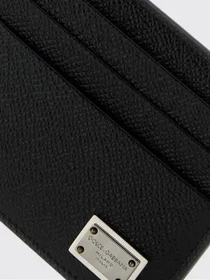 Dolce & Gabbana Grained Calfskin Flat Card Holder With Logo Plaque