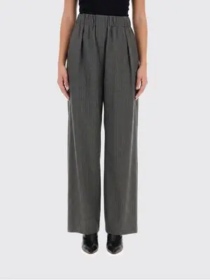 JIL SANDER Striped Wool Palazzo Pants With High Logo Waistband