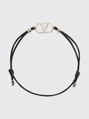 Valentino Garavani Vlogo Signature Cotton Bracelet With Brass Details - Black