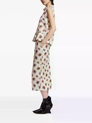 Essentiel Antwerp Kustard Floral-print Back-slit Midi Skirt