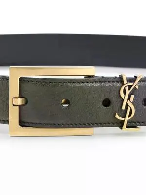 Saint Laurent Cassandre Belt In Grained Lambskin Grey
