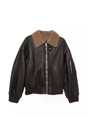 N°21 Shearling-collar Leather Bomber Jacket - Brown