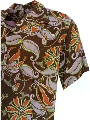 SUN SURF Spider Lily Floral-print Short-sleeve Shirt