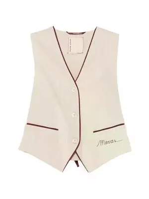 Antonio Marras Embroidered-logo Pinstriped Waistcoat - Neutrals