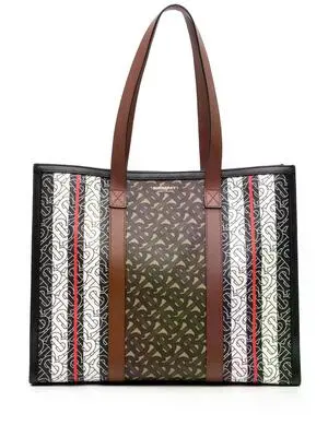 Burberry 2018-2026 Tb Monogram E Canvas Stripe Book Tote Bag