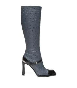 Alexander McQueen Ostrich-embossed Leather Niko Knee-high Boots 95 - Silver