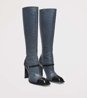 Alexander McQueen Ostrich-embossed Leather Niko Knee-high Boots 95