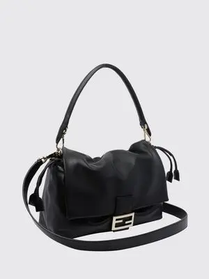 Fendi Large Lambskin Nappa Shoulder Bag With Ff Monogram Buckle - Black