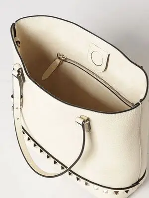 Valentino Garavani Rockstud Small Grained Calfskin Leather Tote Bag - Ivory