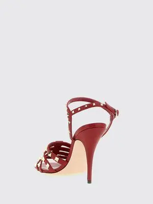 Valentino Garavani Rockstud Calf Leather Ankle Strap Sandals - Red