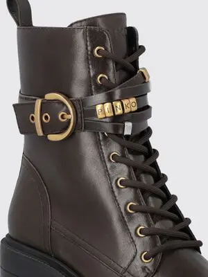 Pinko Altea Leather Combat Boots - Dark