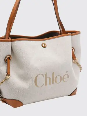 Chloé Clover Shoulder Bag In Canvas With Double Handle And Embroidered Logo - Brown