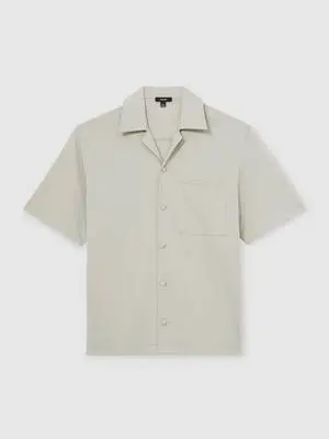 REISS Cuban-collar Short-sleeve Shirt - Light Stone