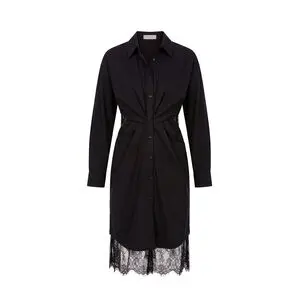 PAISIE Two-piece Shirt Dress Set With Lace Underlay And Waist Cut Outs - Black