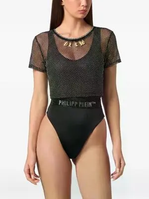 Philipp Plein Mesh Cropped Top Crystal-charms