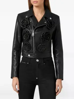 Philipp Plein Cropped Biker Jacket Flower