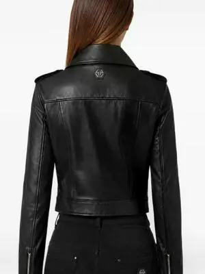 Philipp Plein Cropped Biker Jacket Flower