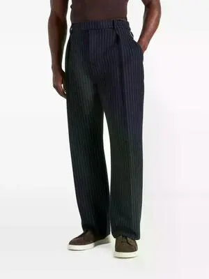 Manière De Voir Dorian In Navy Pinstripe Wool Pleated Trousers - Blue