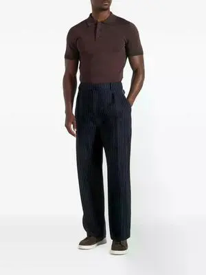Manière De Voir Dorian In Navy Pinstripe Wool Pleated Trousers