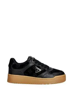Guess Monogram-print Panelled Sneakers - Black