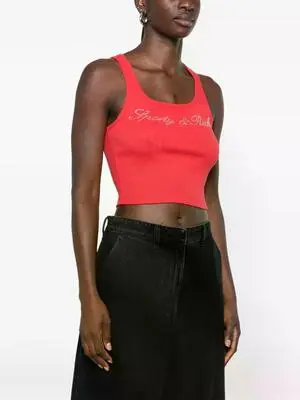 SPORTY & RICH Priscila Rhinestone-logo Ribbed Tank Top