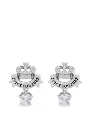 Juicy Couture Crown Crystal-heart Drop Earrings - Silver