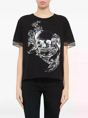 Alexander McQueen Fish Skull-printed Sheer-trim T-shirt - Black
