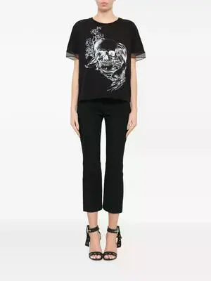 Alexander McQueen Fish Skull-printed Sheer-trim T-shirt