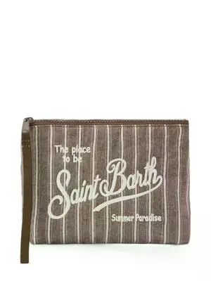 MC2 SAINT BARTH Aline Striped Logo-embroidered Clutch Bag - Brown
