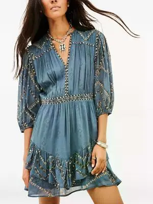 Ba&sh Poly Patterned Ruffled Flared Mini Dress