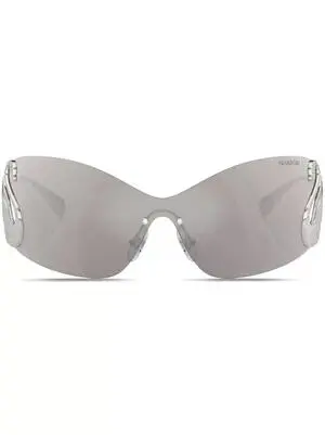 SWAROVSKI Swan-appliqué Shield-frame Sunglasses - Silver