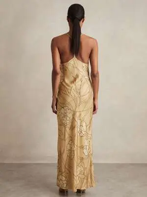 REISS Floral Print Slip Maxi Dress