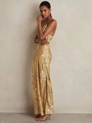 REISS Floral Print Slip Maxi Dress
