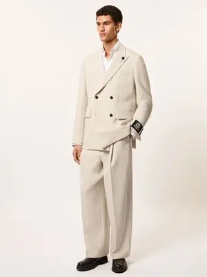 REISS Monogram Relaxed Double-breasted Blazer - Beige