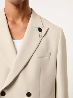 REISS Monogram Relaxed Double-breasted Blazer - Beige