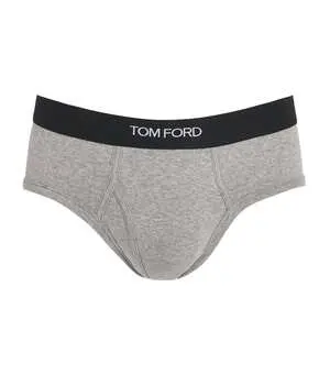 TOM FORD Stretch-cotton Logo Briefs - Grey