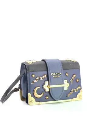 Prada Cahier Embellished Leather Small Crossbody Bag - Blue