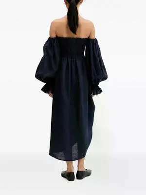 Sleeper Off-shoulder Smocked Midi Dress