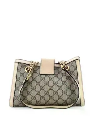 Gucci Padlock Chain Tote Gg Coated Canvas With Leather Small Shoulder Bag - Neutrals