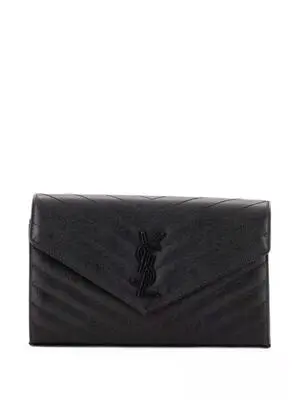 Saint Laurent Classic Monogram Wallet On Chain Matelasse Chevron Leather Medium Crossbody Bag - Black