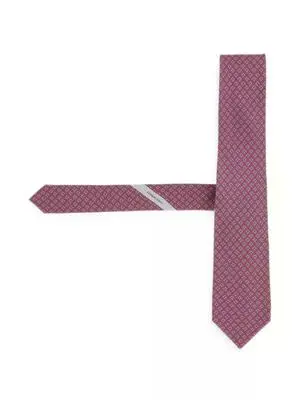 FERRAGAMO Gancini-pattern Silk Tie - Red